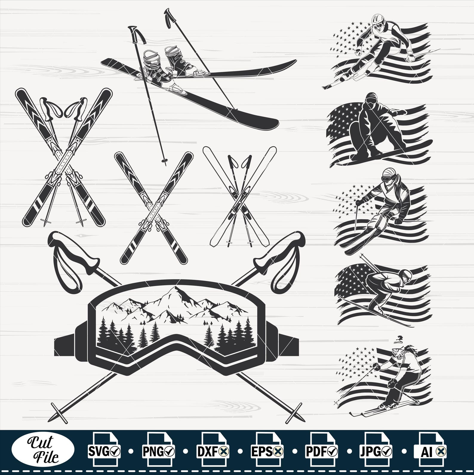 Skiing SVG Bundle: Helmet, Goggles, Boots, and More (digital Files) - Etsy