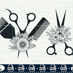 Floral Hair Scissors SVG: Hairstylist & Barber Clipart (digital ...
