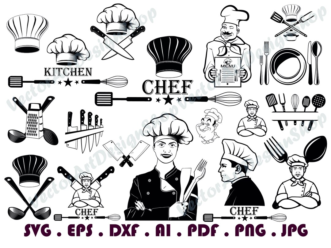 Chef Logo 2 SVG, Chef Svg, Cook Svg, Kitchen Chef Clipart, Chef Files ...