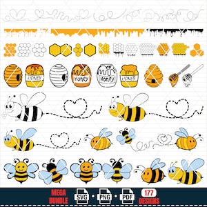 BEE SVG MEGA Bundle, Bee Hive Svg, Bee Png, Honeycomb Svg, Bee Clipart ...