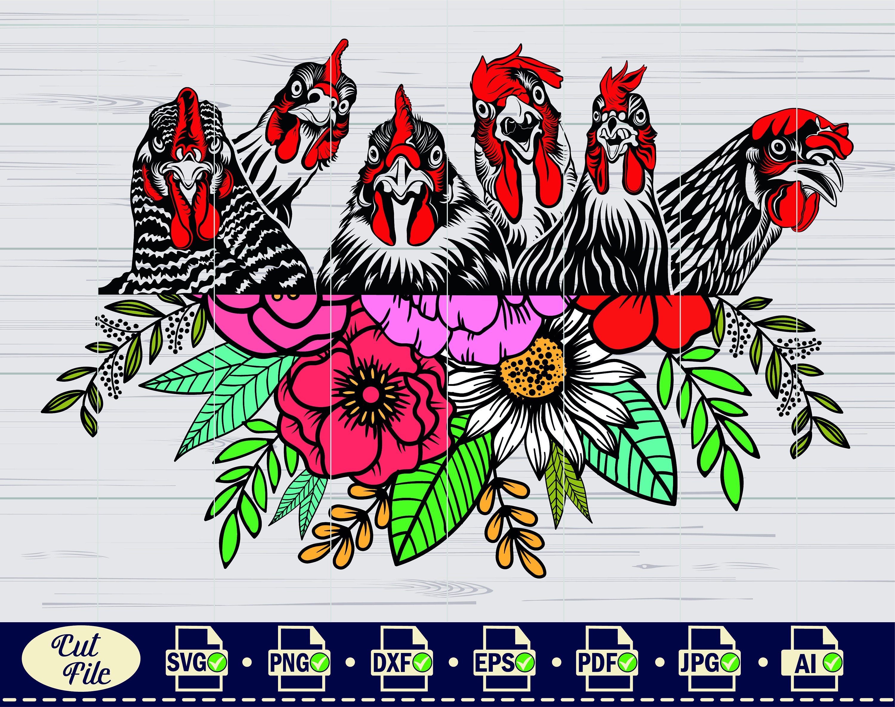 Chicken Svg Files 4 for Cricut Floral Chickencute Rooster - Etsy