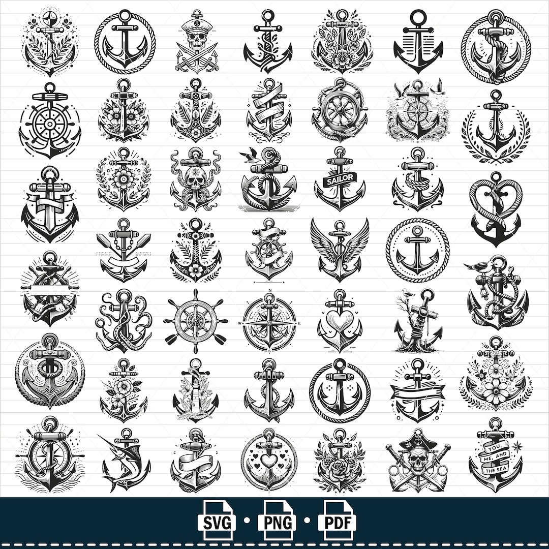Floral Anchor SVG Bundle: Nautical Clipart, Cricut Silhouette Cut Files ...