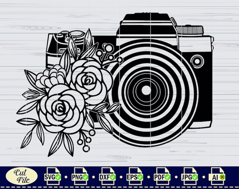 Floral Camera SVG Bundle: Photography Clipart, Cricut Silhouette Cut ...