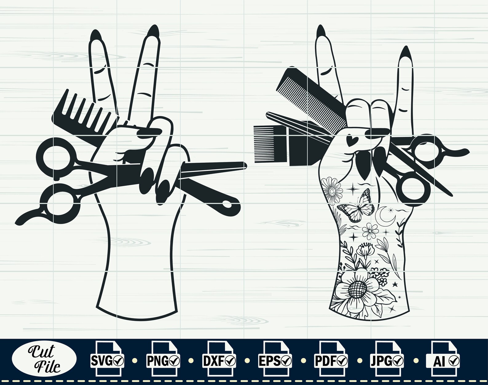 Hair Stylist Hand SVG Bundle: Barbershop Hair Salon Graphics (digital ...