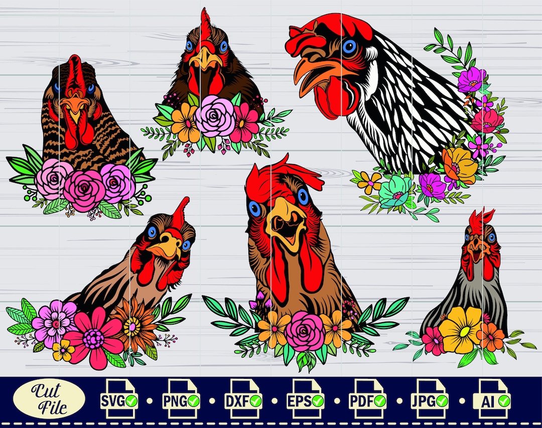 Chicken Svg Files 8, Floral Chicken, Cute Chicken,cute Rooster, Farm ...