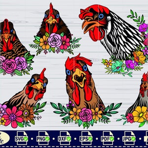 Chicken Svg Files 8, Floral Chicken, Cute Chicken,cute Rooster, Farm ...