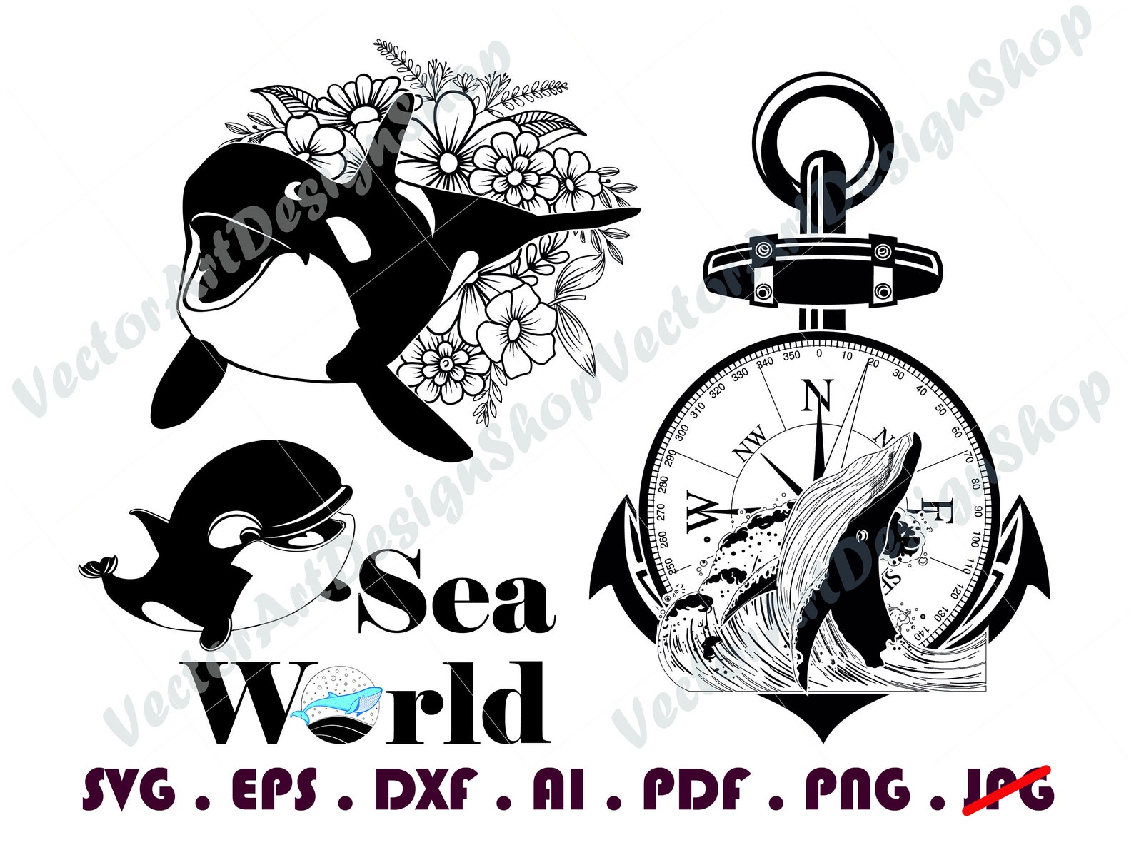 Whale SVG Bundle 2 Whale Floral SVG Sea World Svg Dancing | Etsy