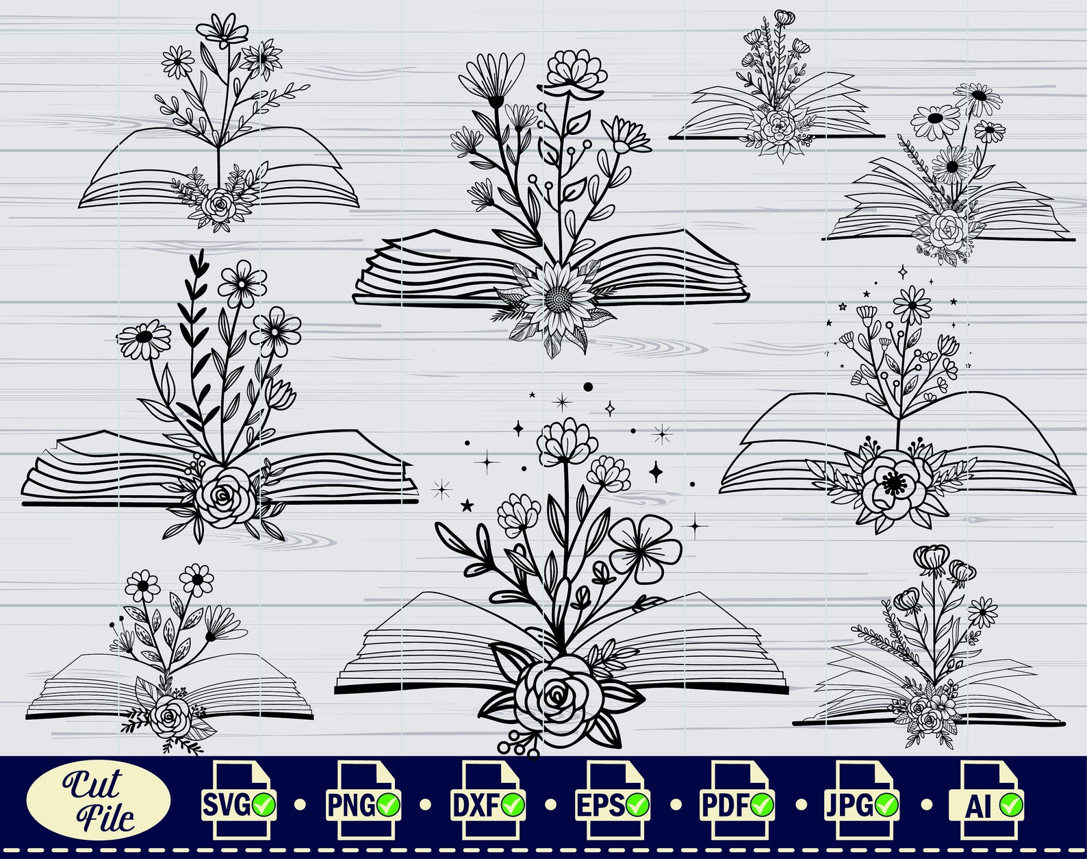 Book With Flower Svg 4 Book Svg Flower Svg Floral Book - Etsy
