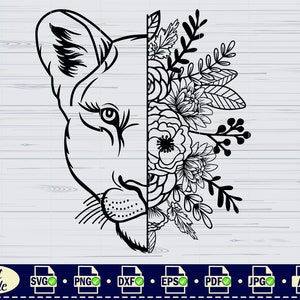 Lion SVG File,10, Lion With Flowers SVG, Lion Cut File, Floral Lion Svg ...