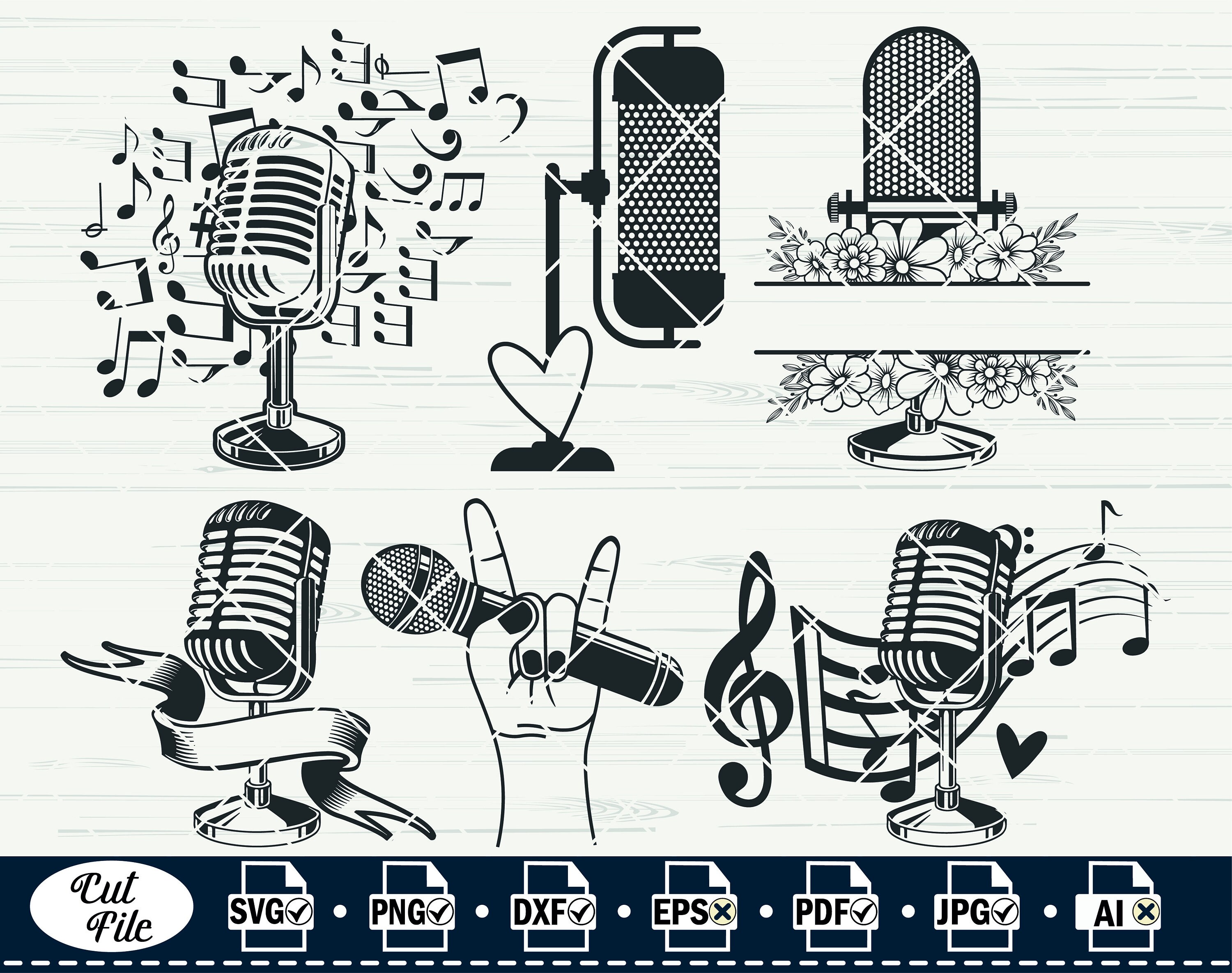 Microphone SVG Bundle: Music Logo, Cricut & Silhouette Cut Files ...