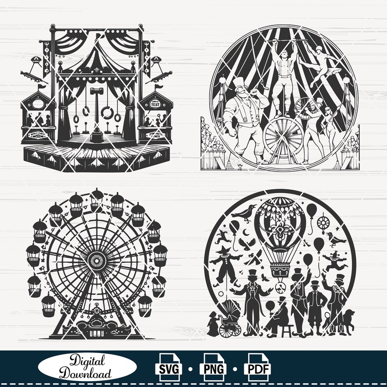 Circus SVG Cut Files: Carnival Clip Art Set (PDF, PNG, Vector) - Etsy