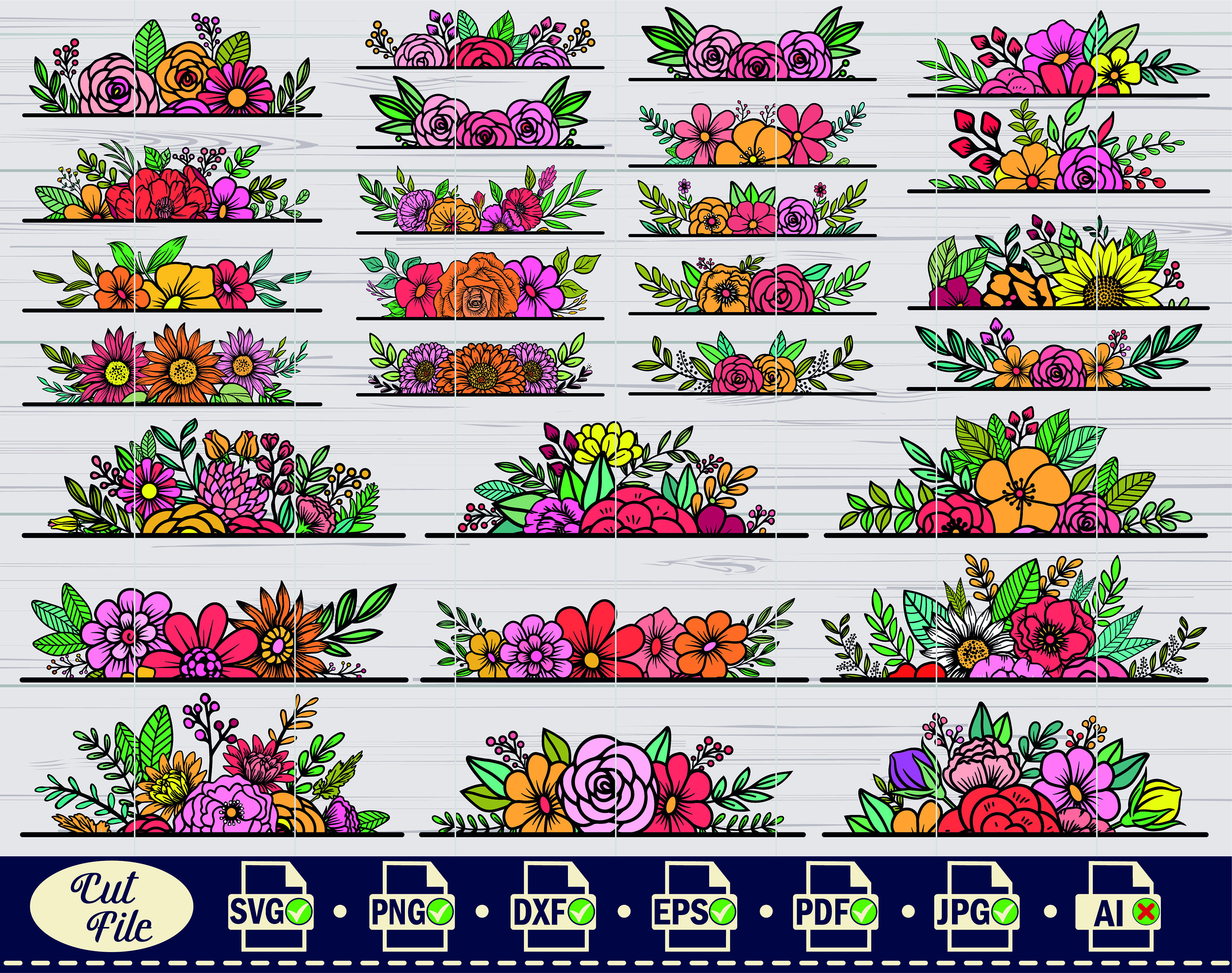 Floral Border SVG3 Flower Border SVG Floral Svg Flower - Etsy