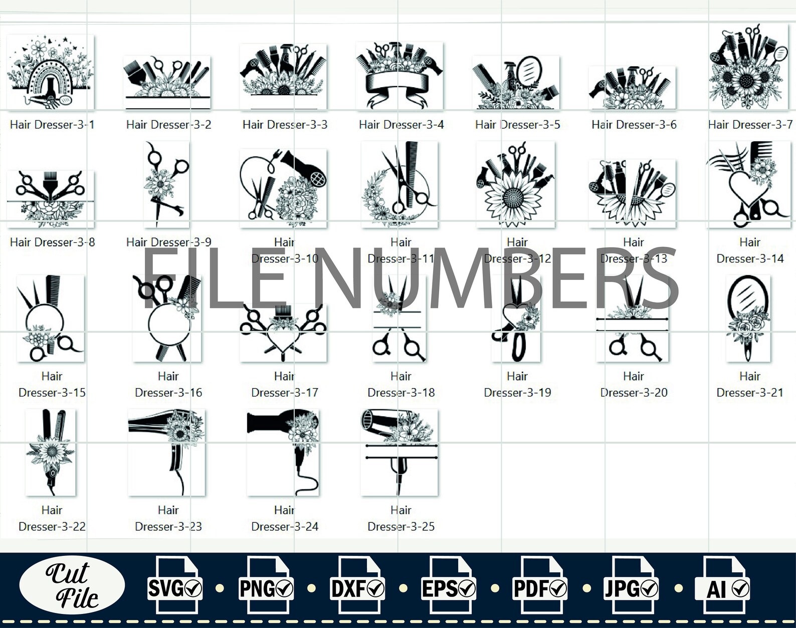 Floral Hair Scissors SVG: Hairdresser Clipart, Barber Tools (digital ...
