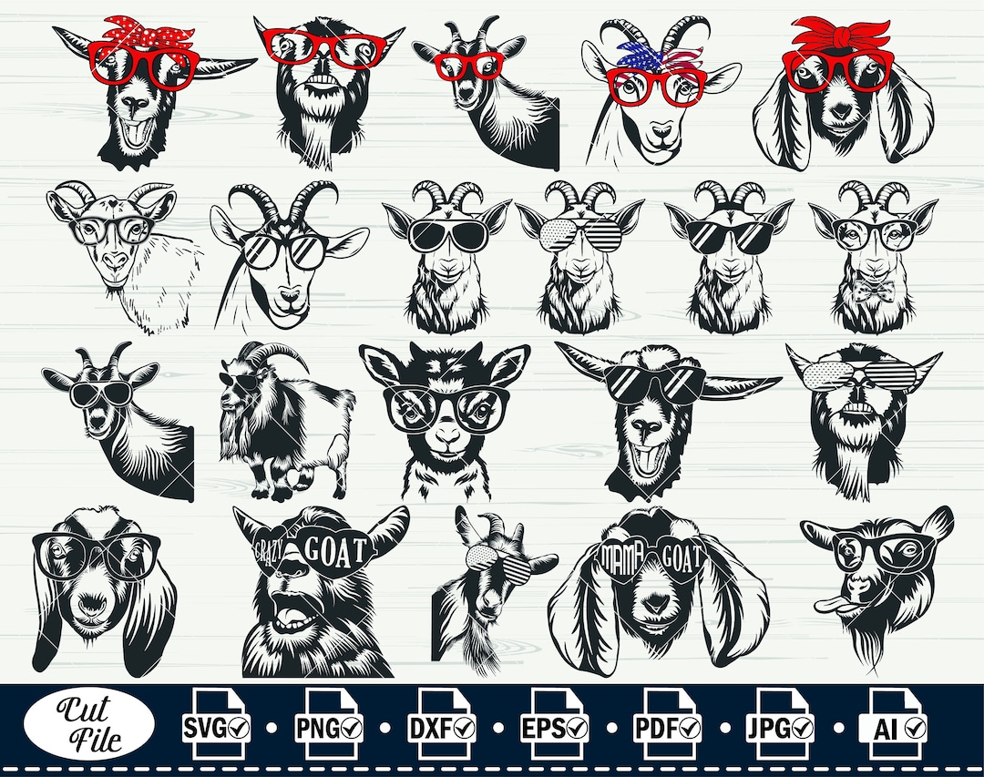 GOAT Svg,#7, Goat With Sunglasses Svg Cut File, Farm Animal Svg, Funny ...