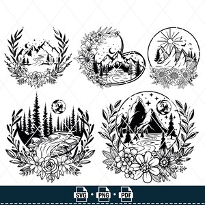 Mountain Landscape SVG Bundle: Floral Nature Clipart (digital Download ...