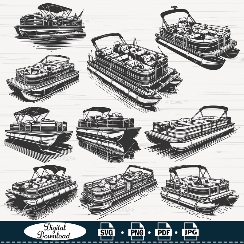 Pontoon Boat SVG Clipart: Commercial Use Cut Files (digital Download ...