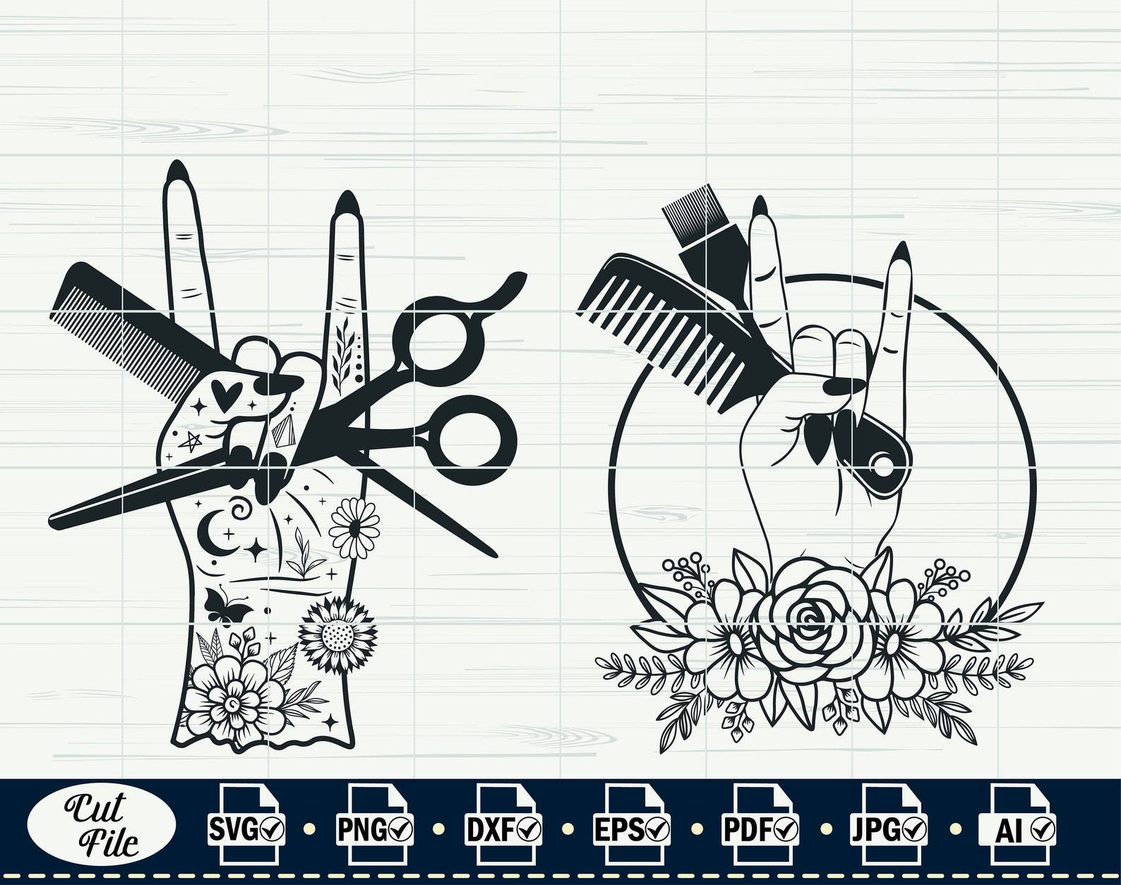Hair Stylist Hand SVG Bundle: Barbershop Hair Salon Graphics (digital ...