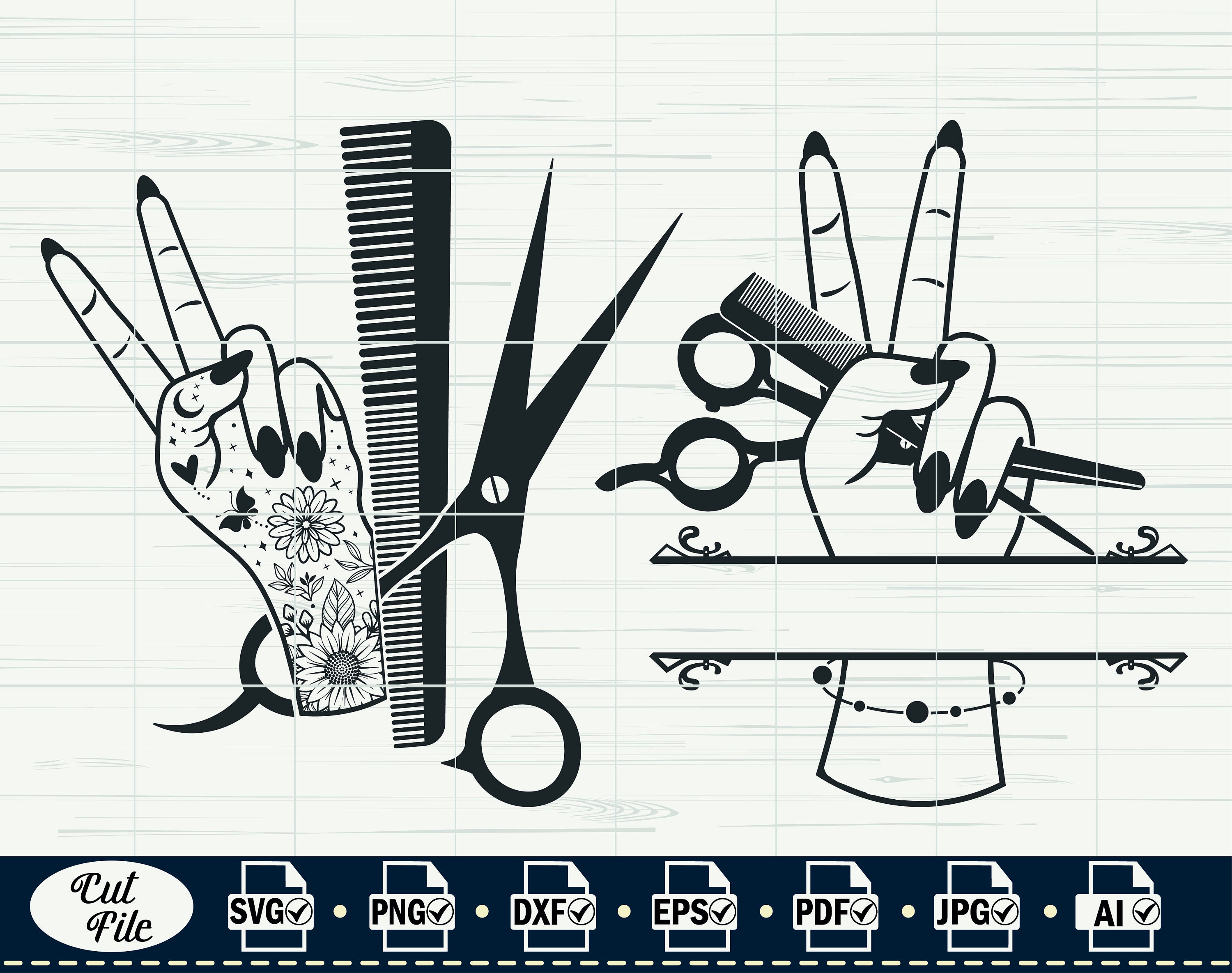 Hair Stylist Hand SVG Bundle: Barbershop Hair Salon Graphics (digital ...