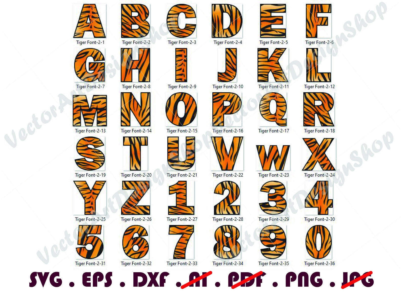 Tiger Font Svg1 Tiger Font Png Animal Font Svg Tiger - Etsy