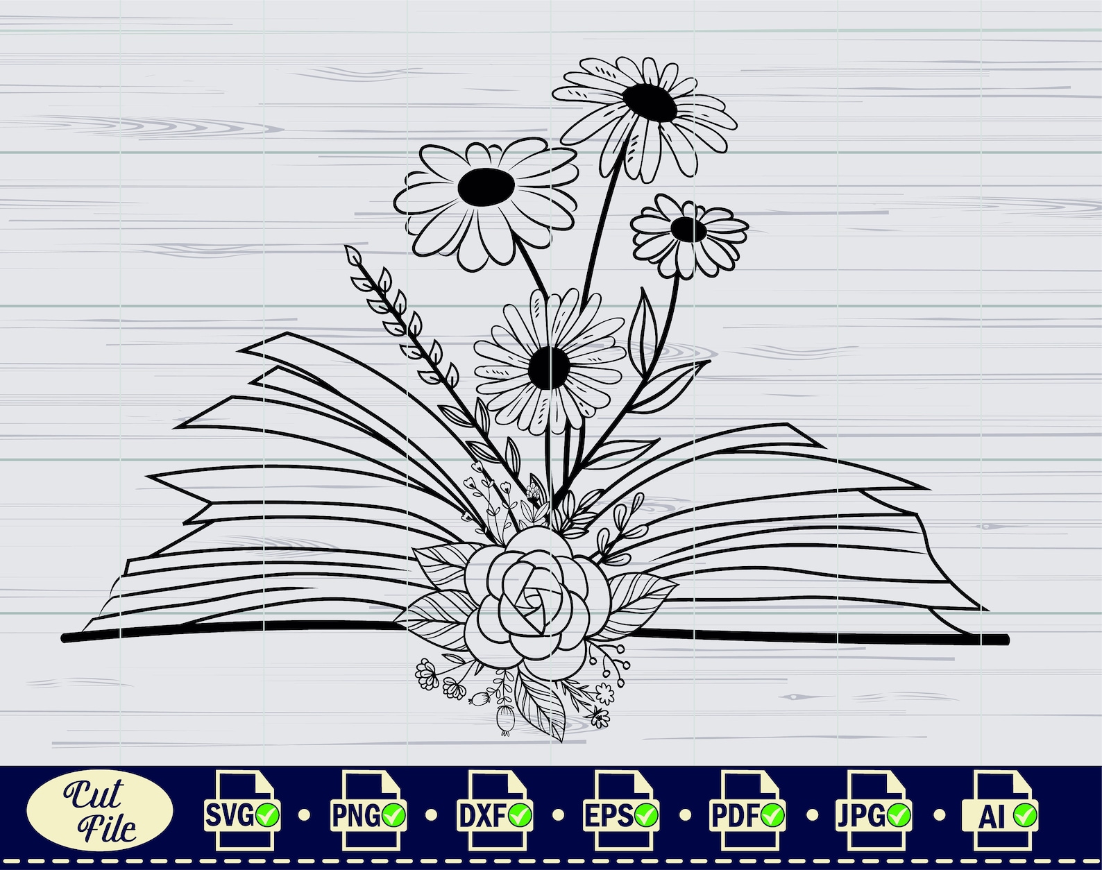 Book With Flower Svg 4 Book Svg Flower Svg Floral Book - Etsy