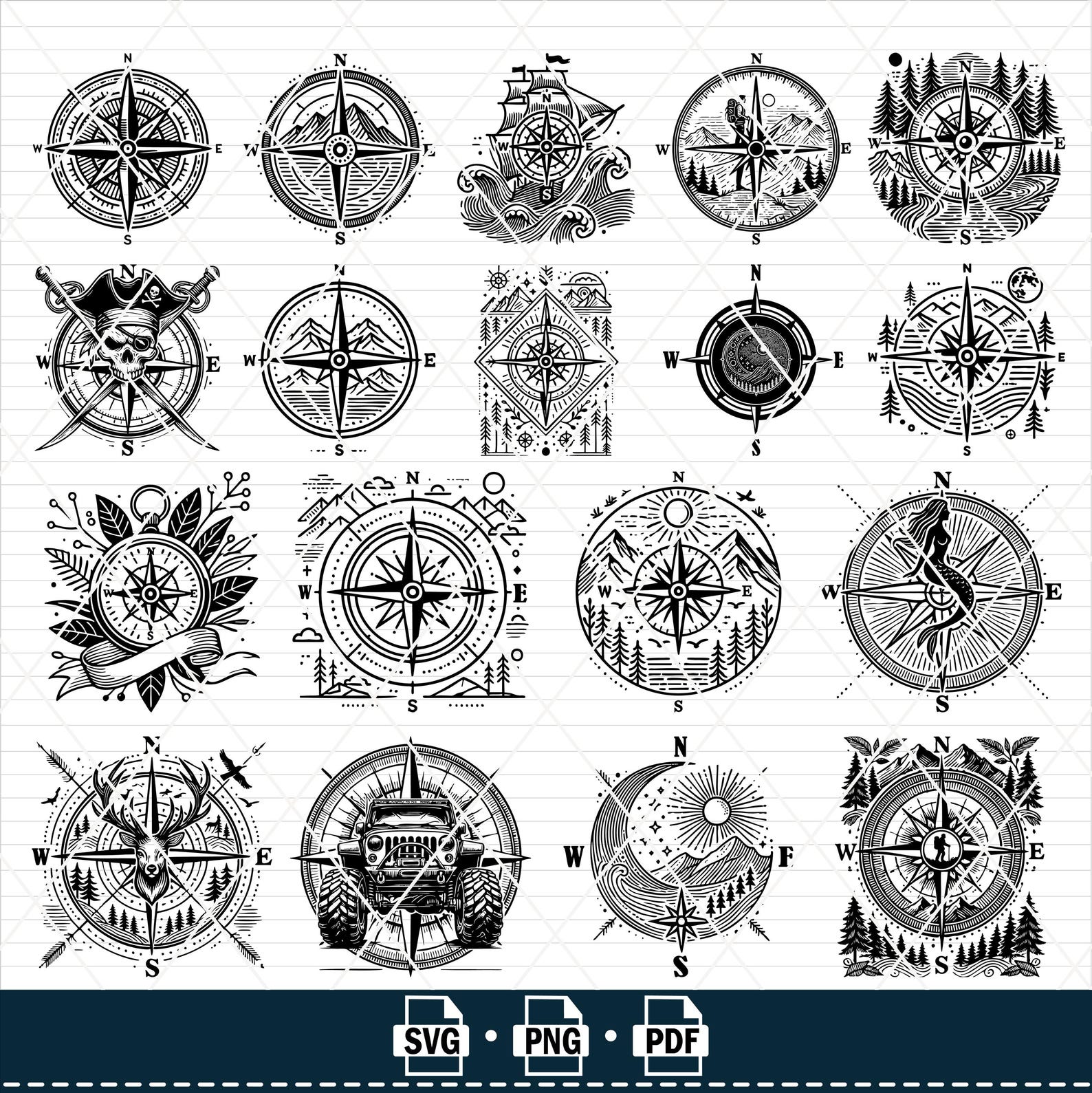 Compass SVG Bundle: Nautical & Scenic Designs (70 Files) - Etsy