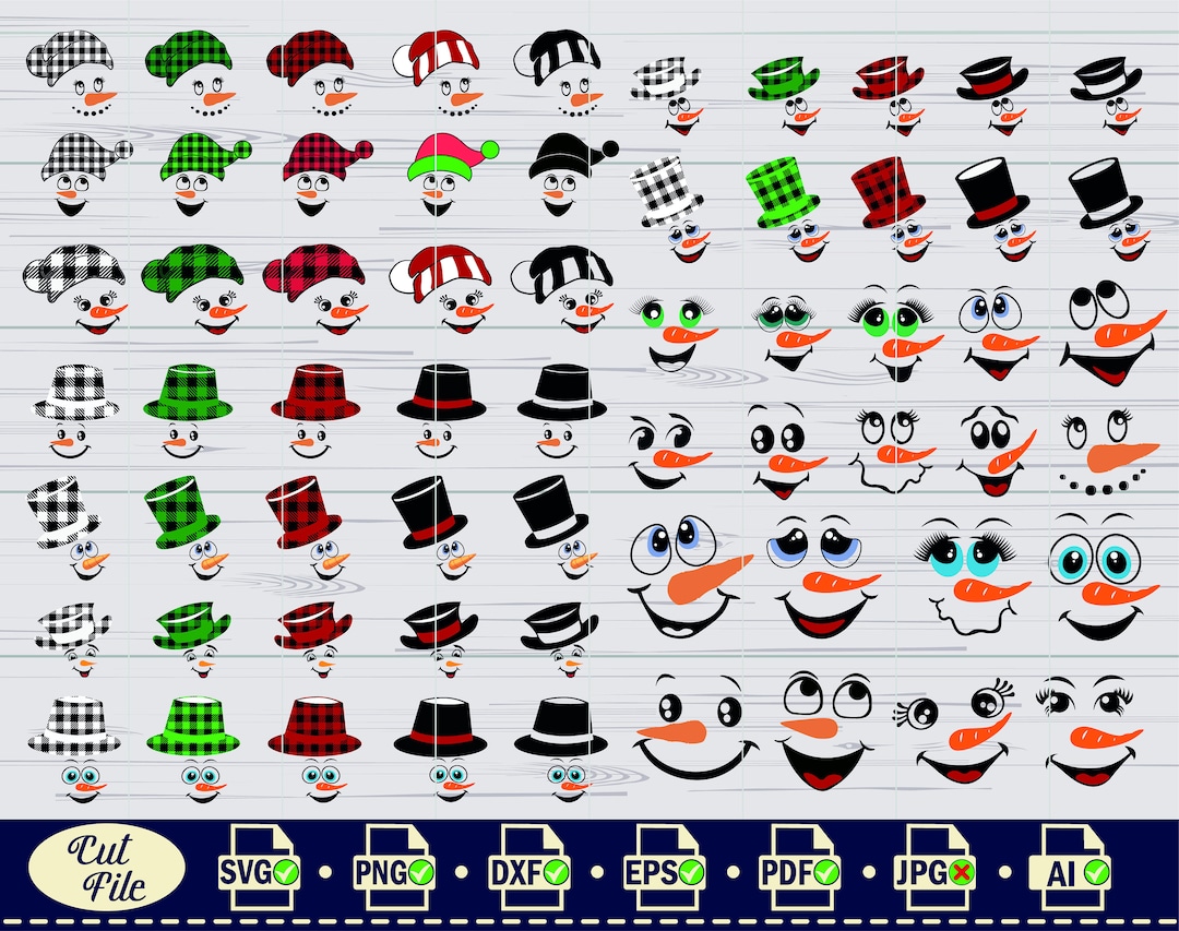 Snowman Svg Bundle #2, Christmas Snowman Svg,snowman Face Bundle Svg ...