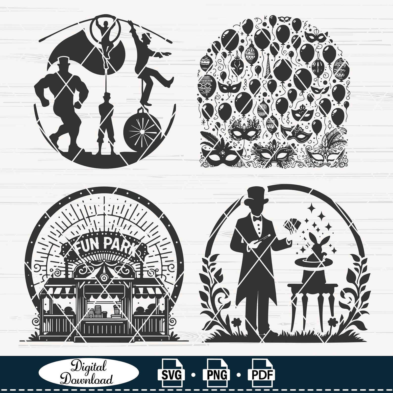 Circus SVG Cut Files: Carnival Clip Art Set (PDF, PNG, Vector) - Etsy