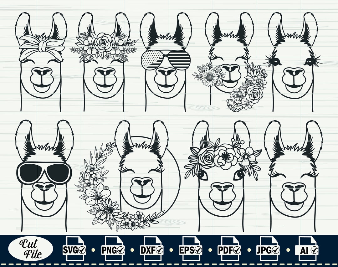 Llama SVG File ,2, Llama With Flower Crown SVG, Llama Cut File, Animal ...
