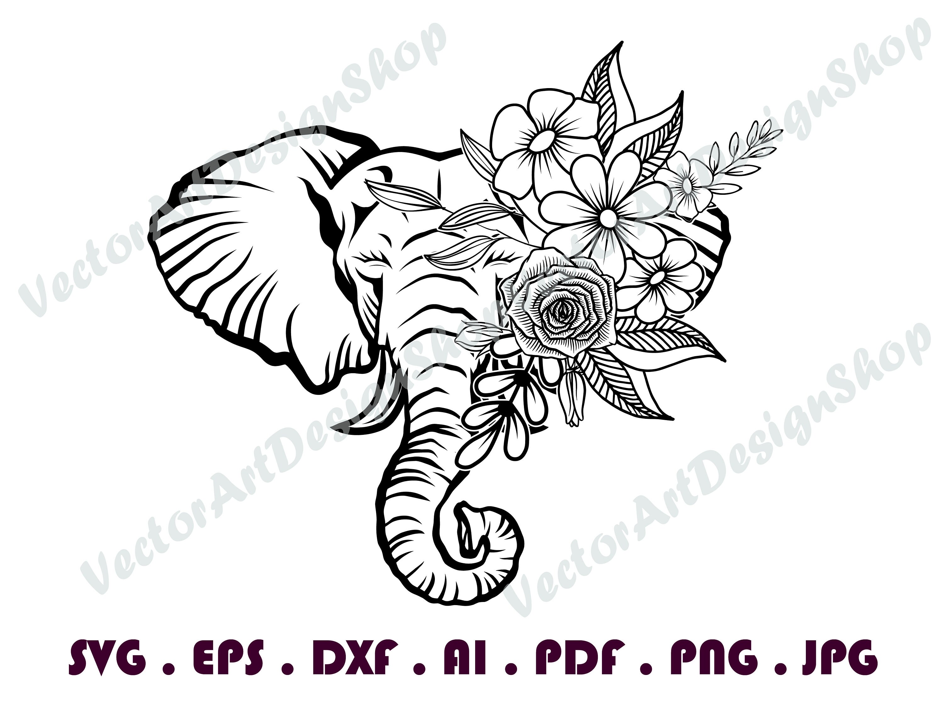 Cute Baby Elephant With Floral Flower Crown 1 Svg Funny | Etsy