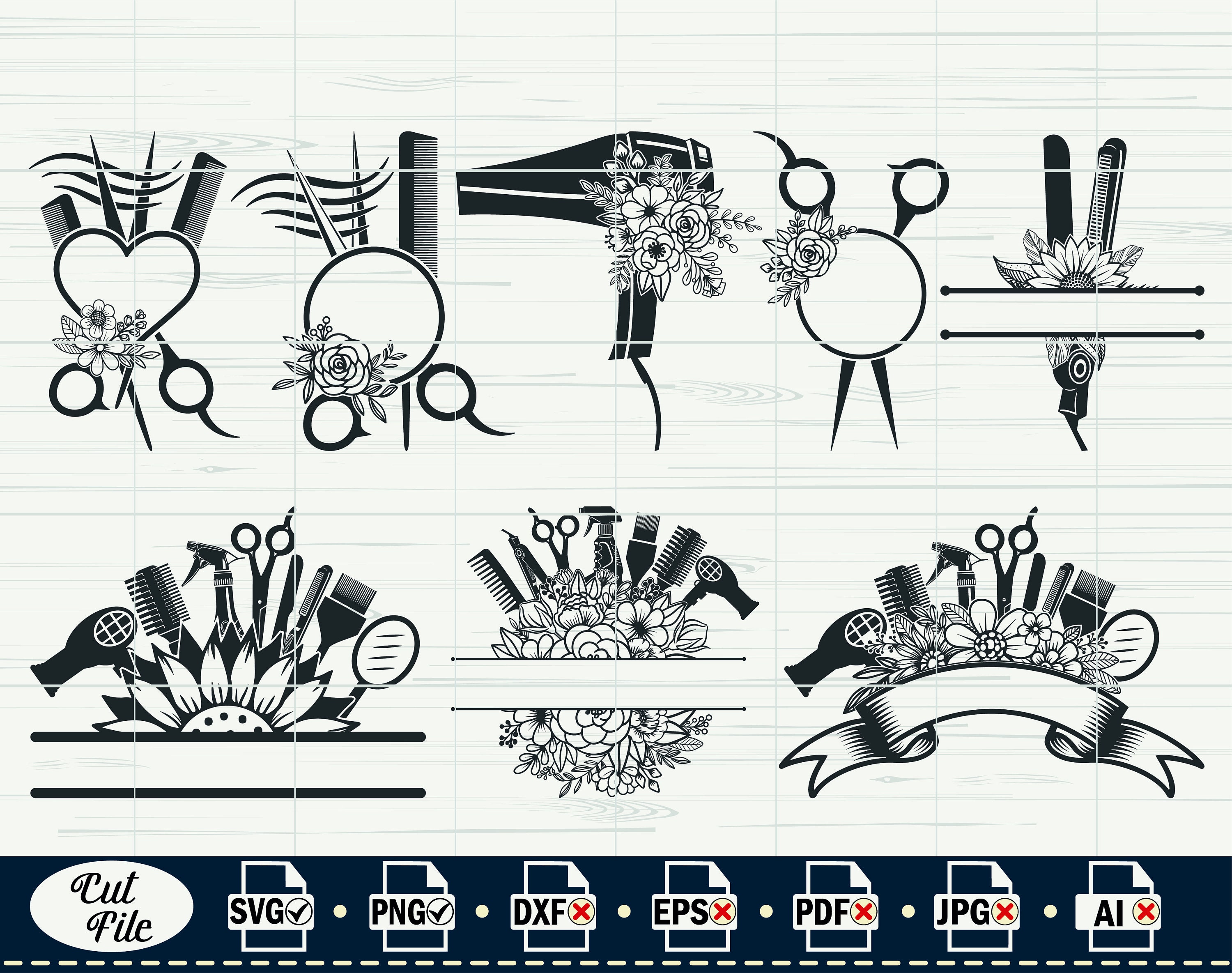 Floral Hair Scissors SVG Clipart: Hairstylist & Barber Designs (digital ...