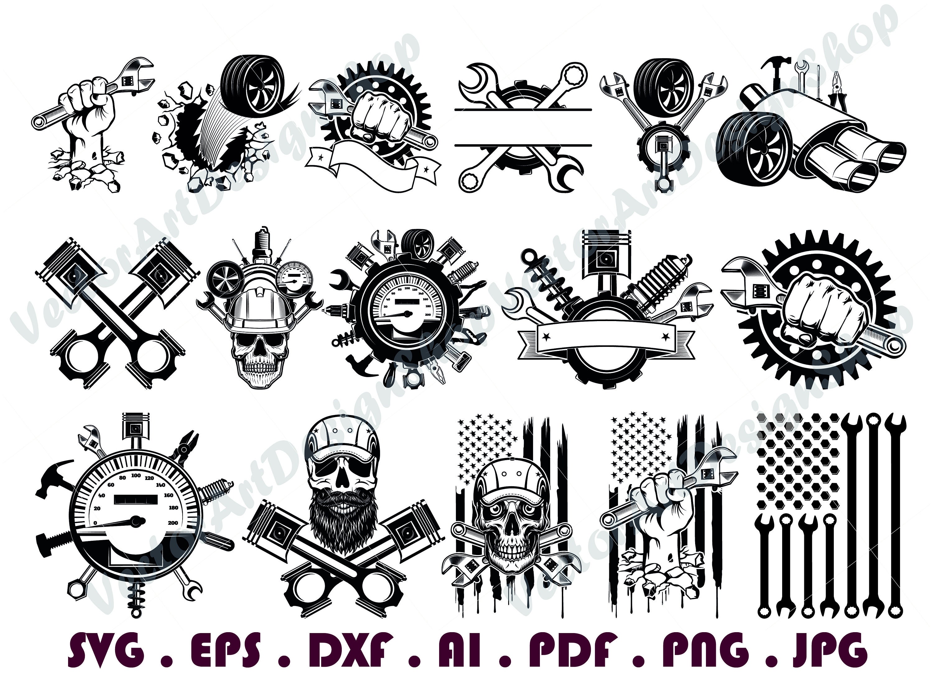 Mechanic Svg Bundle 4 Mechanic Tools Logo Svg US Skull - Etsy