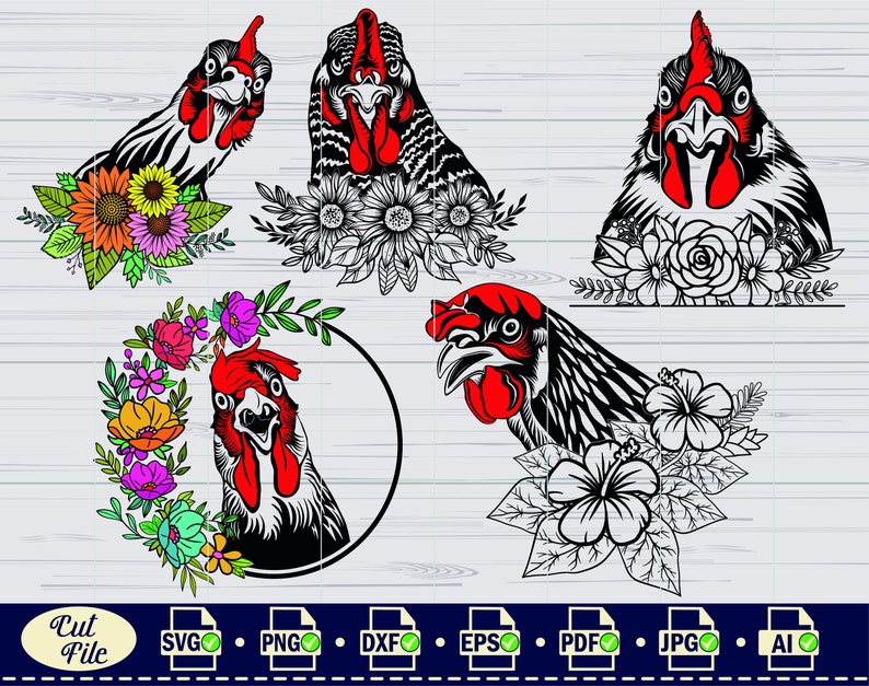 Chicken Svg Files 9 Floral Chicken Cute Chickencute - Etsy