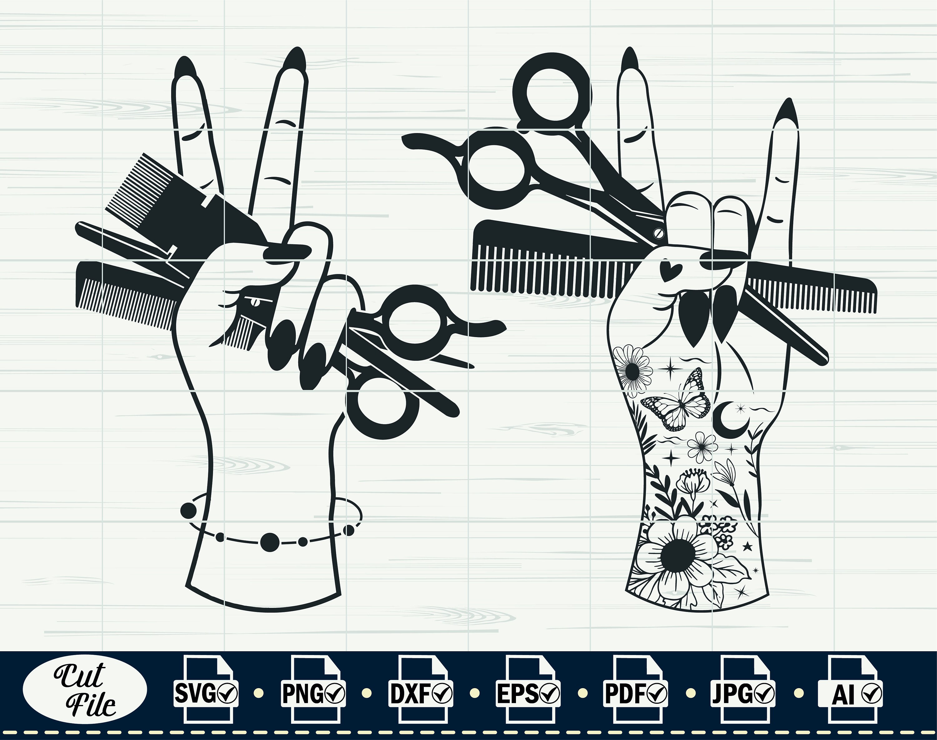 Hair Stylist Hand SVG Bundle: Barbershop Hair Salon Graphics (digital ...
