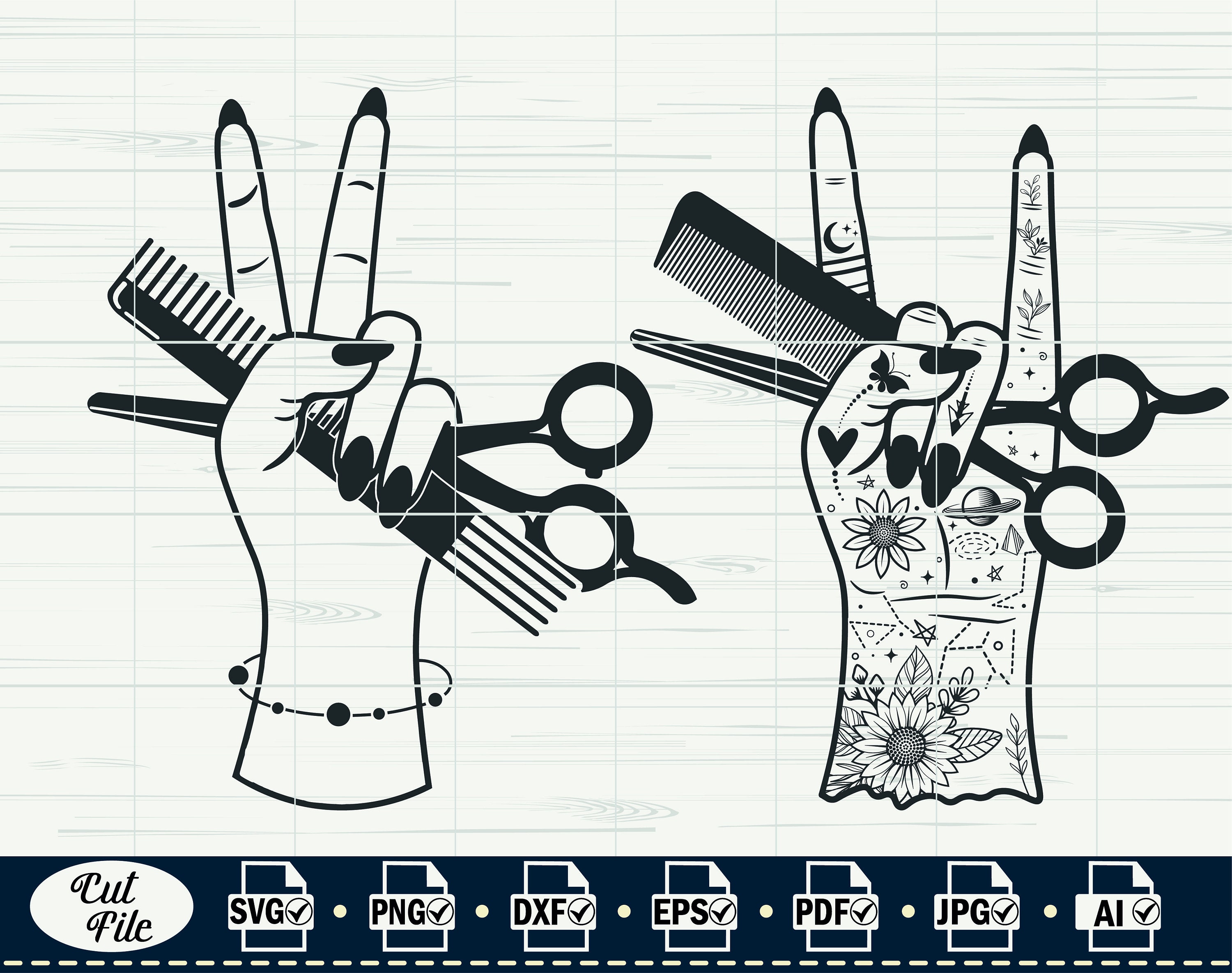 Hair Stylist Hand SVG Bundle: Barbershop Hair Salon Graphics (digital ...