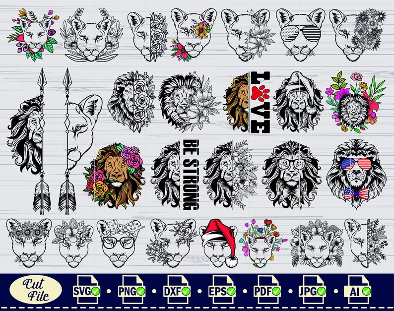 Archivo SVG de león 5 León con flores SVG León floral svg - Etsy México