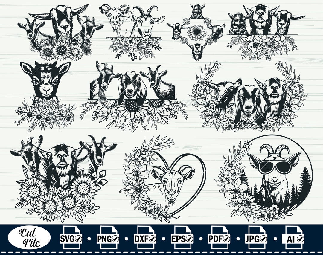 GOAT Svg,5, Goat With Flowers Svg Cut File, Goat Lover Svg for Cricut ...