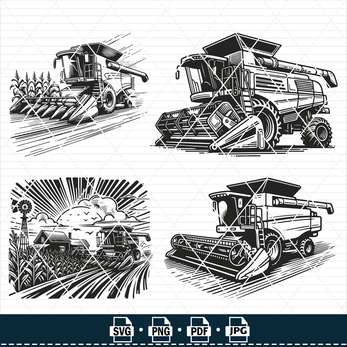 Combine Harvester SVG: Farm Vehicle Clipart (digital Files) - Etsy