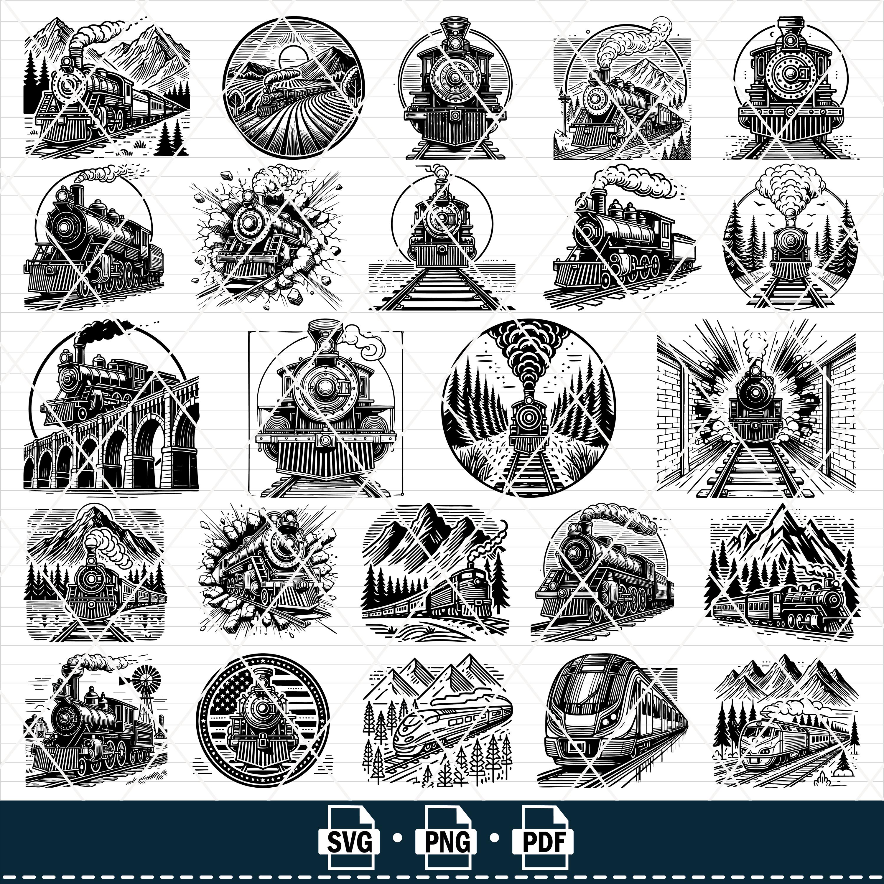 Train SVG Bundle: Locomotive & Steam Engine Clipart (91 Files) - Etsy