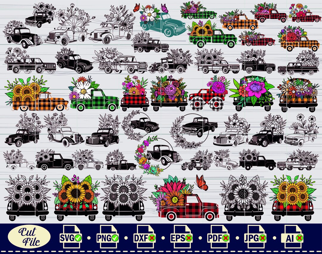 Sunflower Truck SVG,#1, Spring Truck Svg, Truck With Flowers Svg, Cut ...
