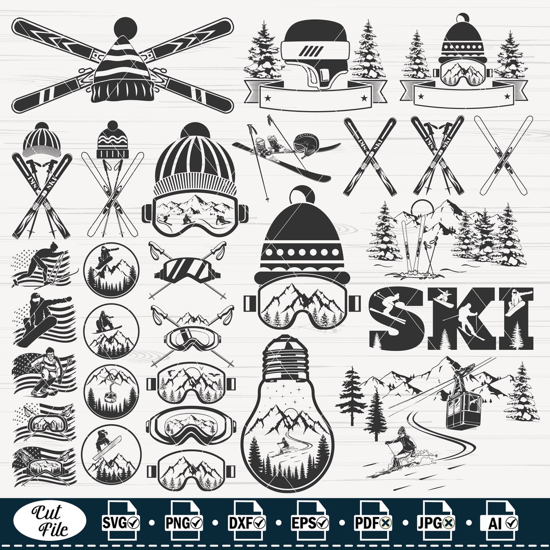 Skiing SVG File,4, Ski Svg, Ski Helmet Svg, Ski Goggles Svg, Ski Boots ...