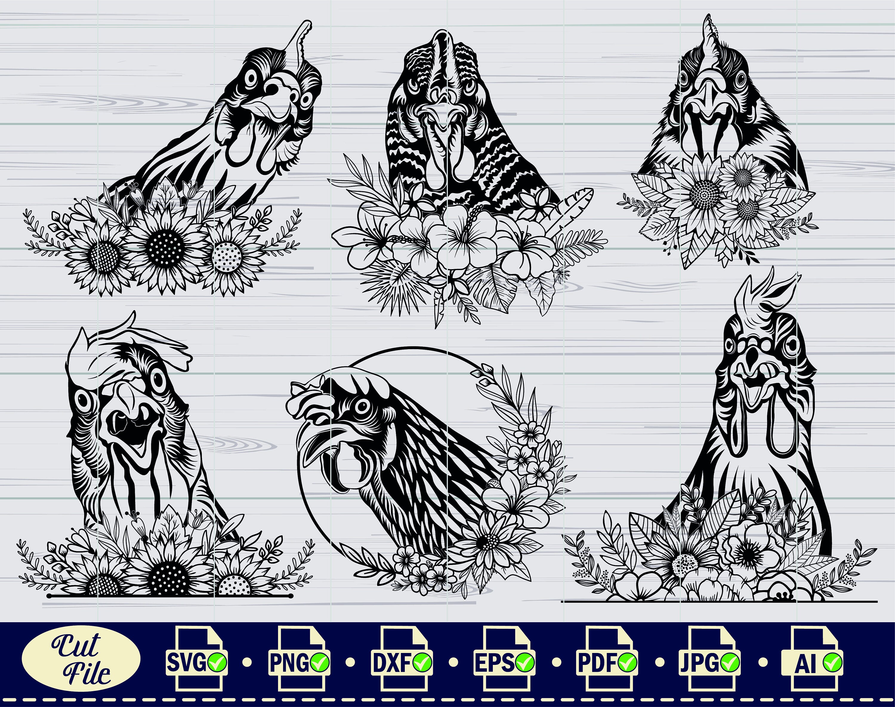 Chicken Svg Files 10 Floral Chicken Crazy Chickencute - Etsy