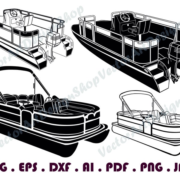 Pontoon Boat Vector - Etsy
