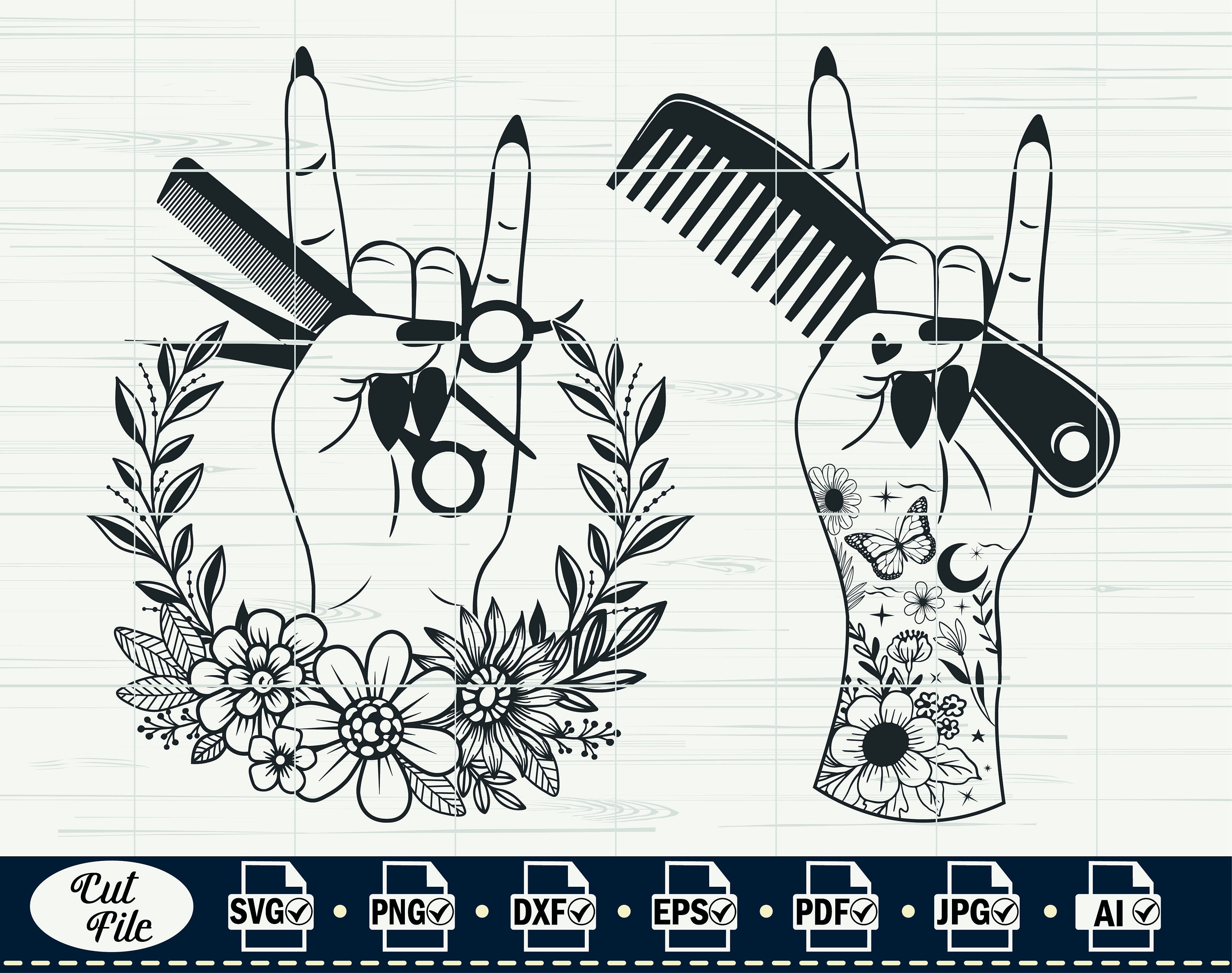 Hair Stylist Hand SVG Bundle: Barbershop Hair Salon Graphics (digital ...