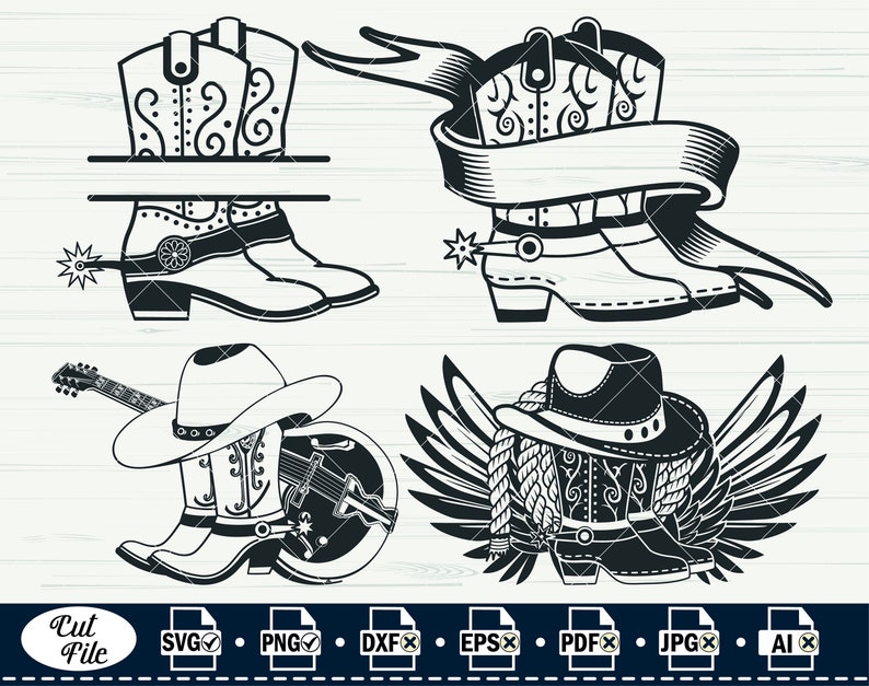 Cowboy Boots & Hat SVG Bundle: Floral Western Cut Files (digital ...