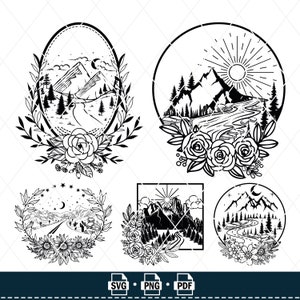Mountain Landscape SVG Bundle: Floral Nature Clipart (digital Download ...