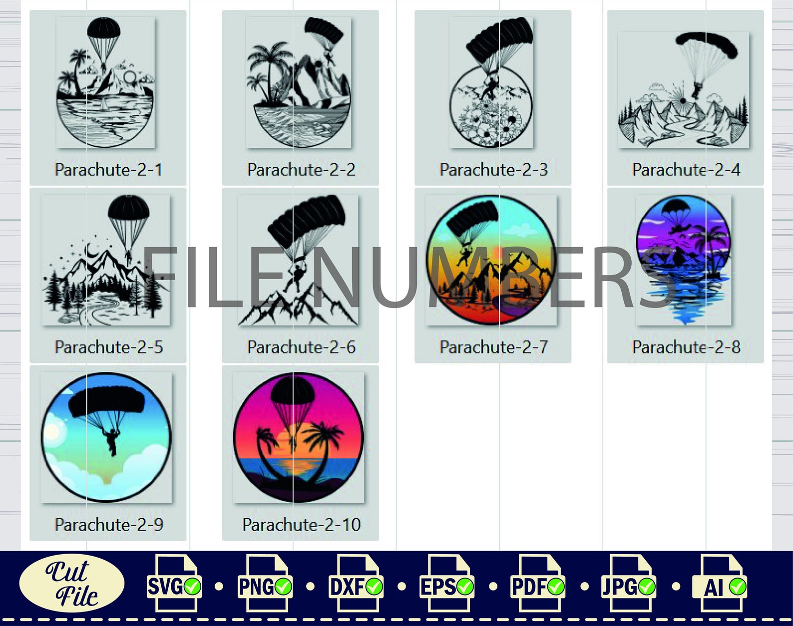 Parachute SVG, Sky Diving Svg, Paragliding Clipart, Parachute Files for ...