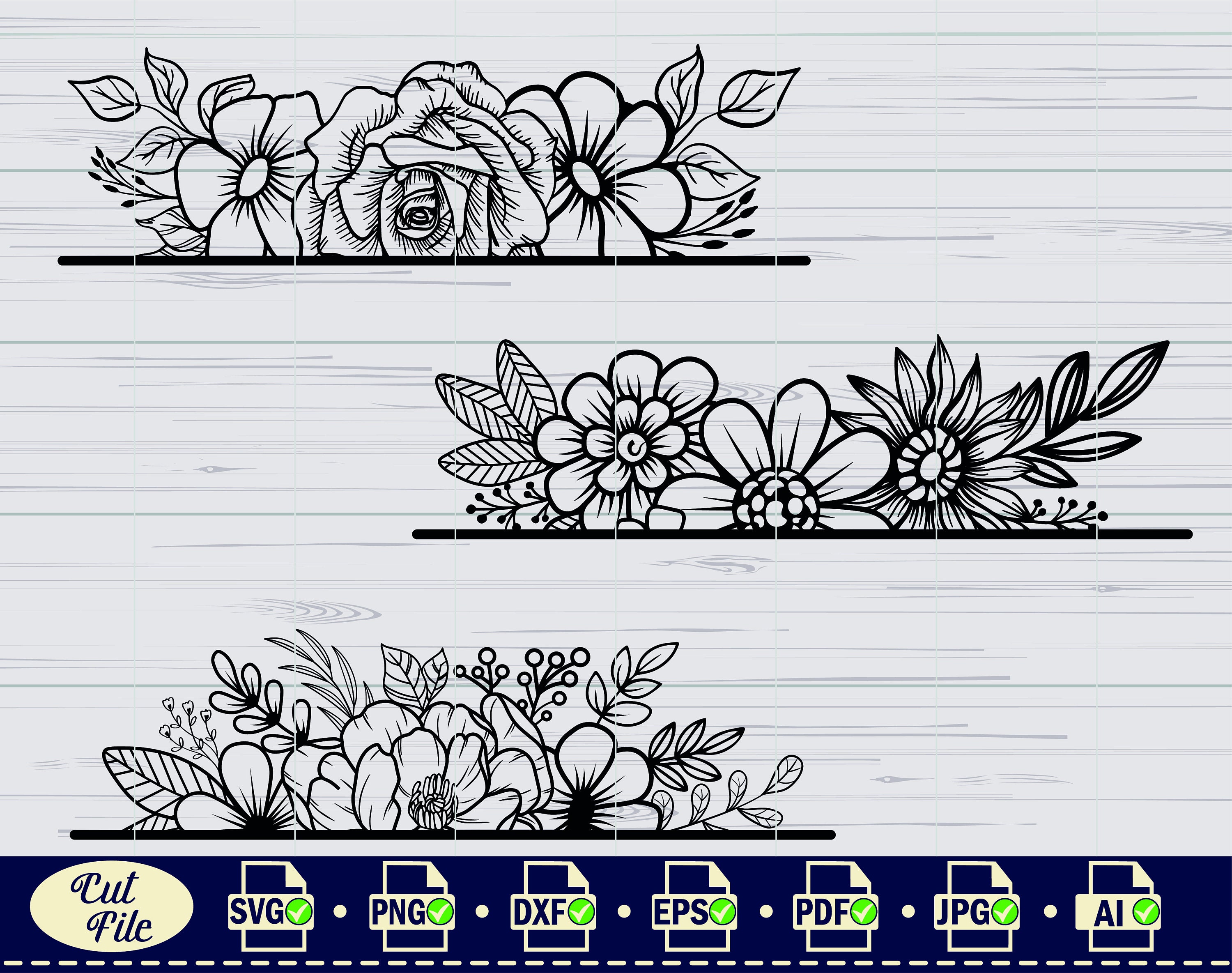 Floral Border SVG2 Flower Border SVG Floral Monogram - Etsy