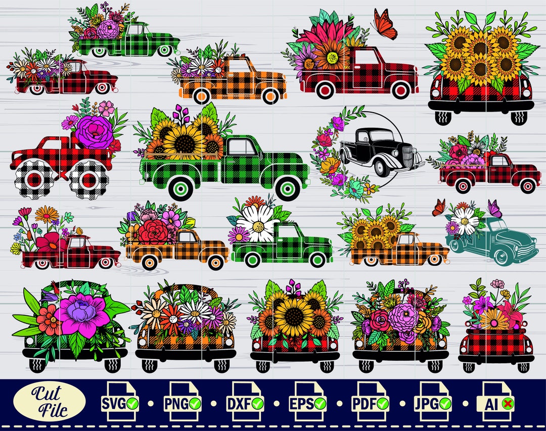 Sunflower Truck SVG,#3, Spring Truck Svg, Truck With Flowers Svg, Farm ...