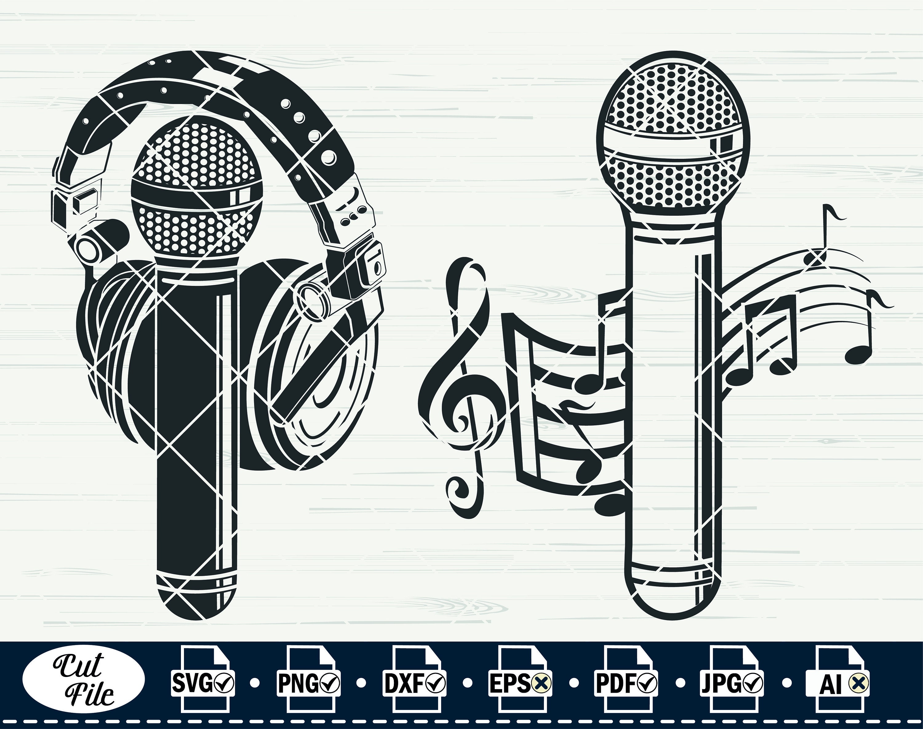 Microphone SVG Bundle: Music Logo, Cricut & Silhouette Cut Files ...