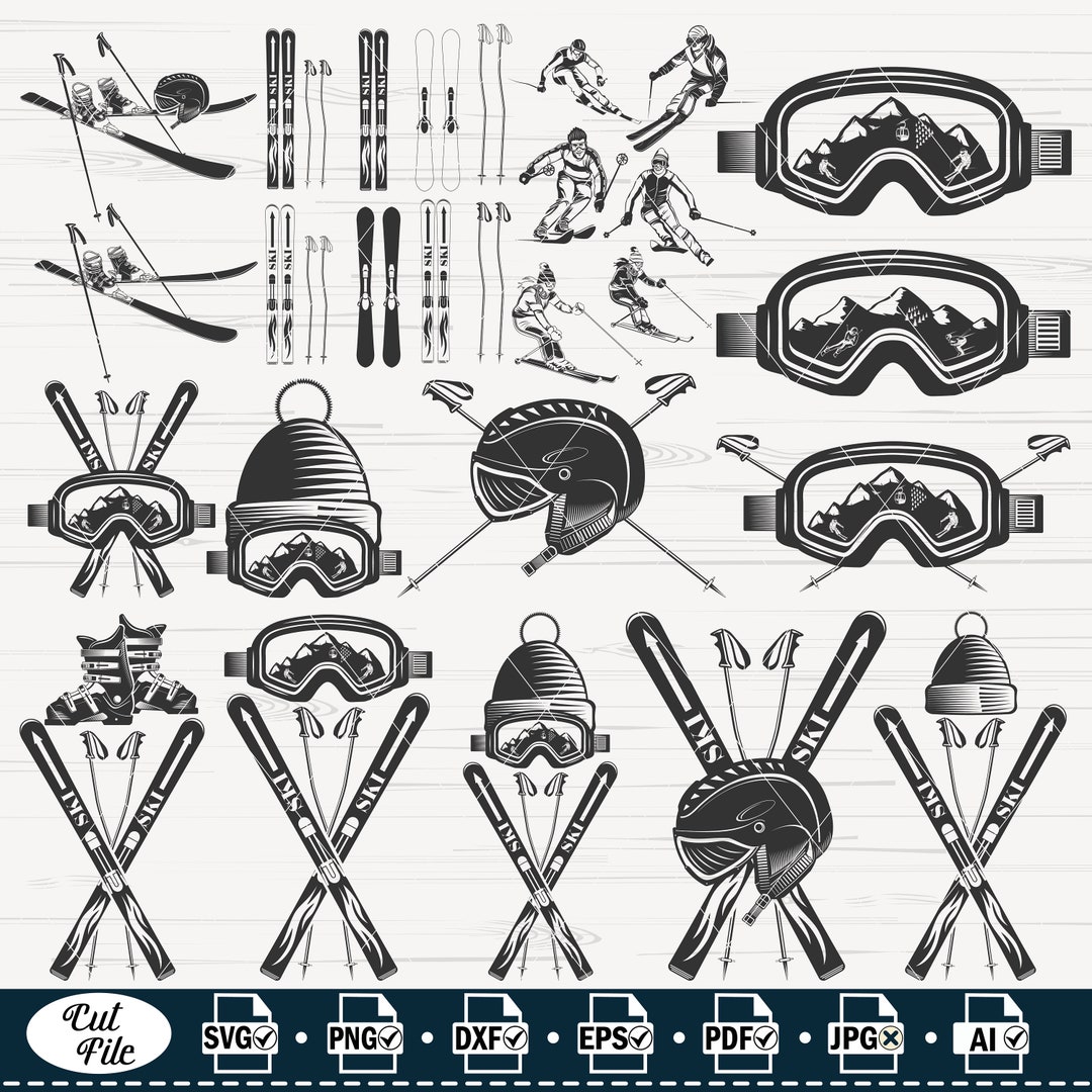 Skiing SVG File 2, Ski Svg, Ski Helmet Svg, Ski Goggles Svg, Ski Boots ...